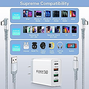 35W Fast Charging Wall Charger with USB C Cable 10FT Boxeroo 2-Pack 4Port USB C Power Adapter Block Right-Angle USB A to C Cable Compatible for Galaxy Samsung Galaxy S22 Ultra S21 S20 S10 Pixel 6/5/4