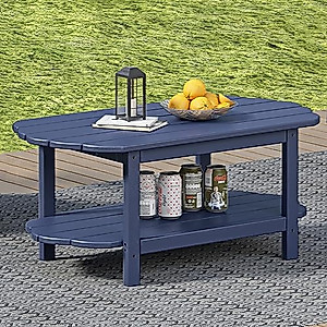 MINPINSER 2 Tier Patio Table-Outdoor Coffee Table Adirondack Deck Table HDPE Pool Side Table, Blue