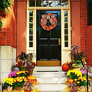 Fall Wired Ribbon,2 Rolls Thanksgiving Pumpkin Ribbon,10 Yards 2.5In Autumn Pumpkins Wired Edge Ribbon,DIY Wired Wrapping Craft Ribbon for Home Thanksgiving Decor Wrapping DIY Crafts (Thanks-Lattice)