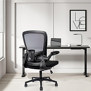 KLASIKA Desk Chairs with Wheels, Office Chair Mid Back Swivel Lumbar Support Desk Chair, Ergonomic Mesh Office Chair Adjustable Height and Home Office Chair with Flip Up Armrests (Black)