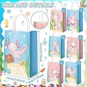 Sumind 24 Pcs Axolotl Party Favor Bags Axolotl Gift Bags Amphibian Themed Waterproof Goodie Bags with Handles for Girl Birthday Baby Shower Party Decorations, 6 Styles