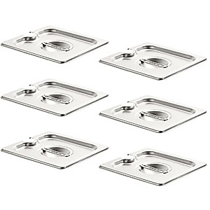 CURTA 6-Pack 1/6 Size Slotted Steam Table Pan Cover, Lid with Handle, NSF, Hotel Pan Cover, Catering Food Pan Cover