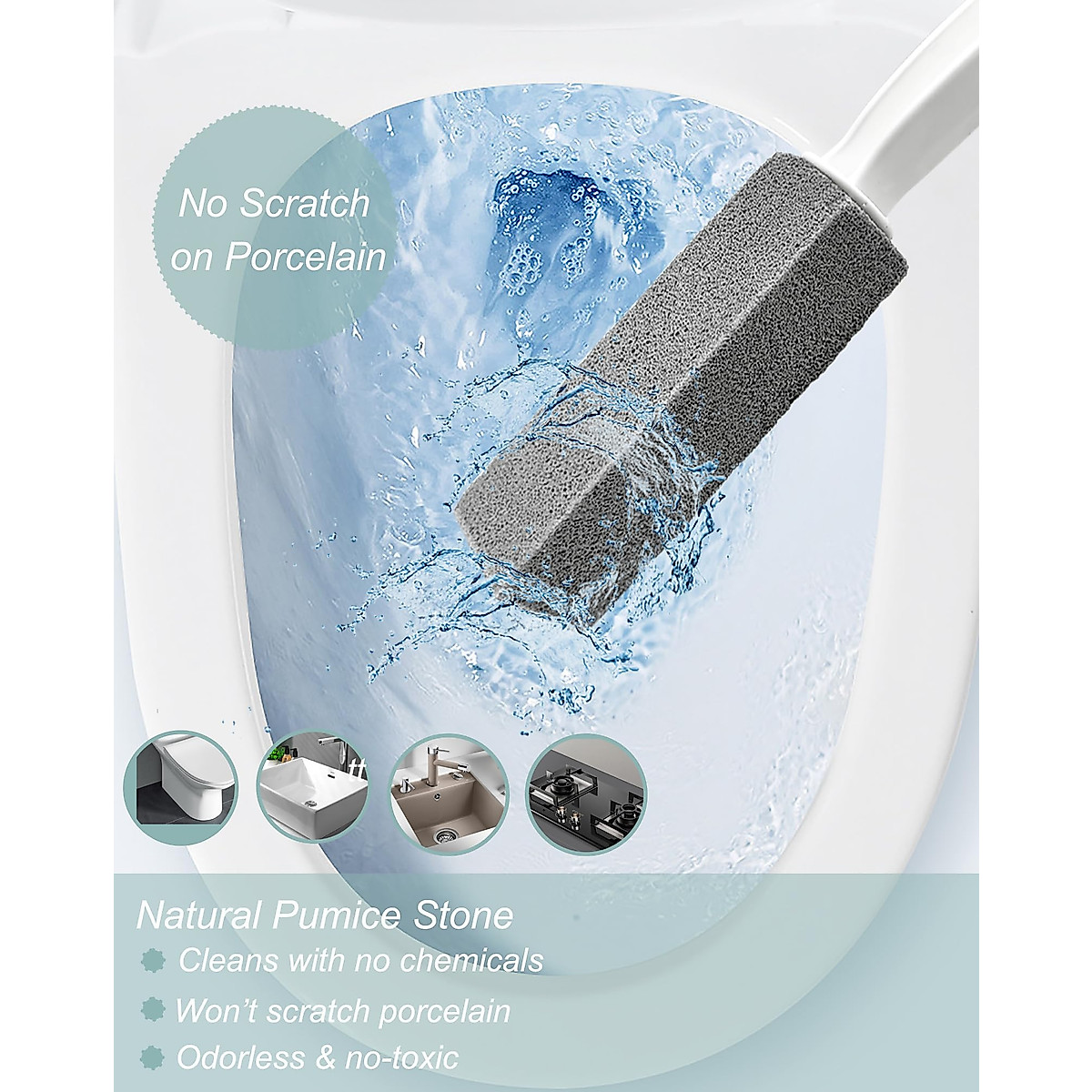 Comfun Pumice Stone Toilet Brush for Cleaning Toilet Bowl with Handle, Pumice Stick for Toilet Cleaning, 2 Pack