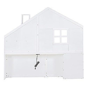 BOVZA Wooden House Montessori Floor Twin Bed for Kids with Window and Bedside Drawers, Platform Bed with Shelves and a Set of Sockets and USB Port, White