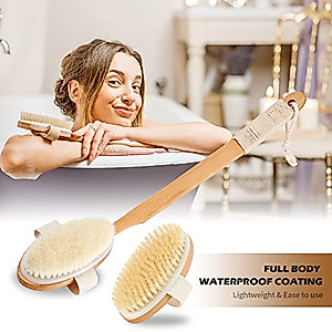 Shower Back Brush, 2 Heads 18.2 inch Bath Brush Long Handle for Shower, Body Bath Brush with Stiff and Soft Bristles, Back Scrubber for Shower for Men and Women