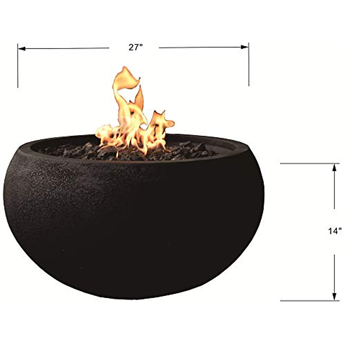 Modeno Outdoor York Fire Pit Table Grey Durable Round Fire Bowl Glass Fiber Reinforced Concrete Propane Patio Fire Place 27 Inches Electronic Ignition Cover and Lava Rock Included