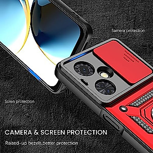 Dretal for OnePlus Nord N30 5G Case, with Stand Kickstand Ring and Camera Cover with Tempered Glass Screen Protector, Military Grade Shockproof Protective Cover for OnePlus N30 5G(Red)