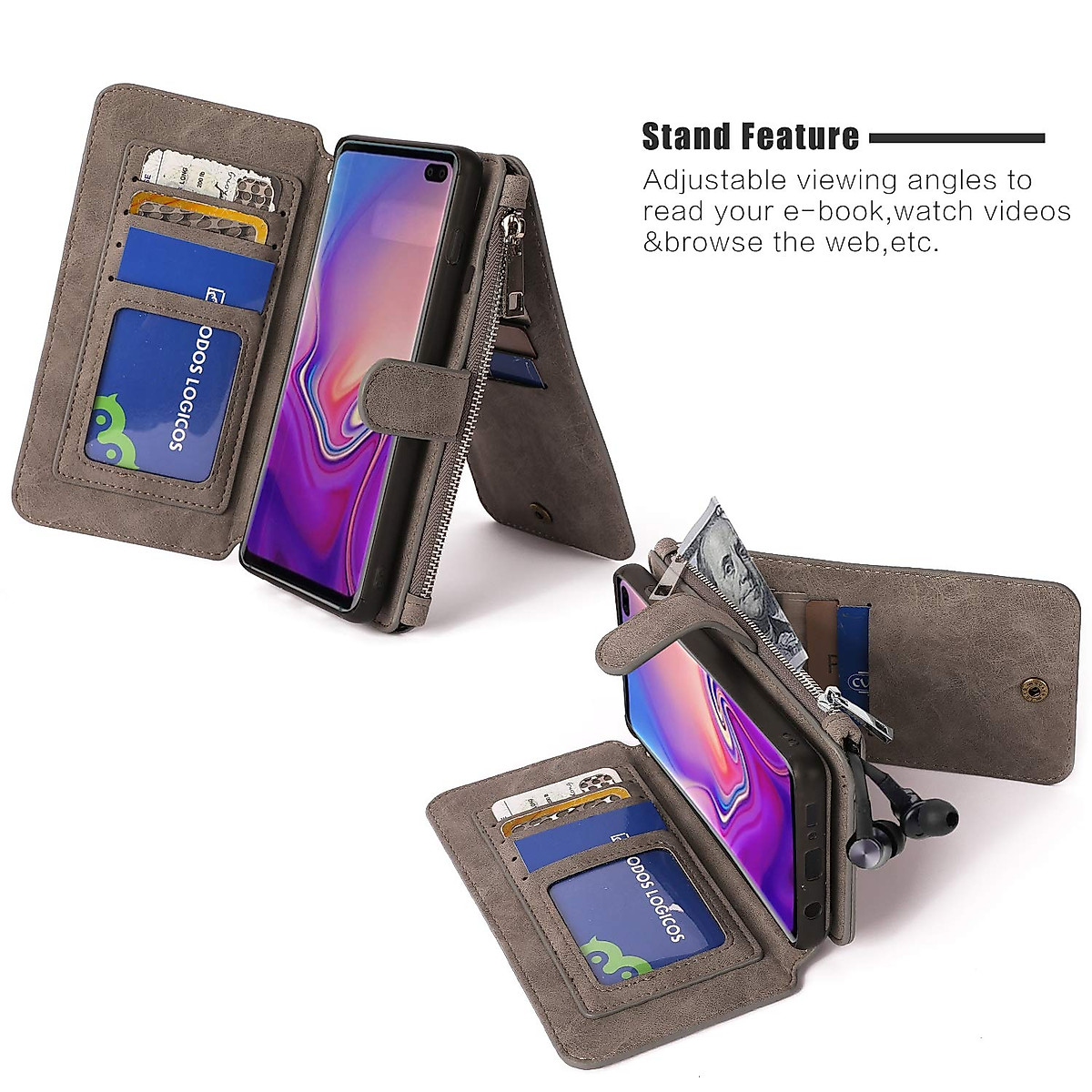 MODOS LOGICOS Case for Samsung Galaxy S10 Plus 6.4", [Detachable Wallet][Cash Storage][9 Card Slots 1 Id Window] Glitter PU Leather (Smooth Finish) Purse with Removable Inner Magnetic Case - Rose Gold