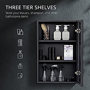 kleankin Wall-Mounted Medicine Cabinet with Mirror, Stainless Steel Bathroom Mirror Cabinet Wall Mounted with Storage Shelves for Living Room and Laundry Room, Black