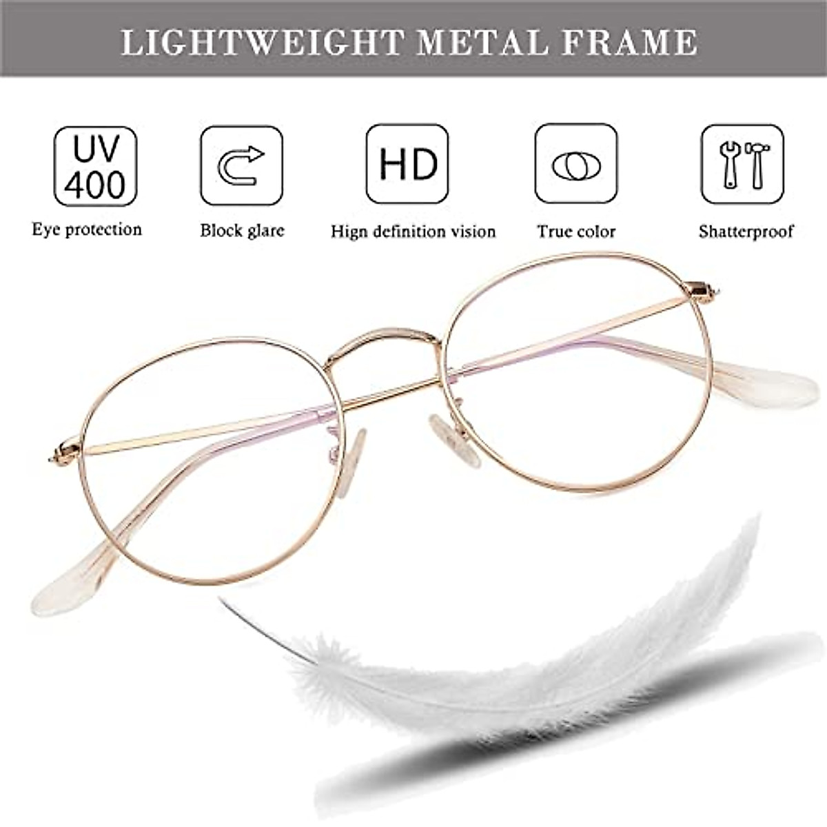 HJSTES Round Blue Light Glasses for Women Men Retro Circle Clear Lens Metal Frame Eyeglasses (Rose Gold)