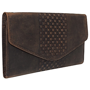 MARSHAL RFID Genuine Leather Women's Slim Flap Wallet Clutch Organizer (Vintage Brown)