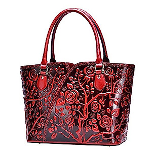 PIJUSHI Designer Handbags For Women Floral Purses Top Handle Handbags Satchel Bags (22328 red)