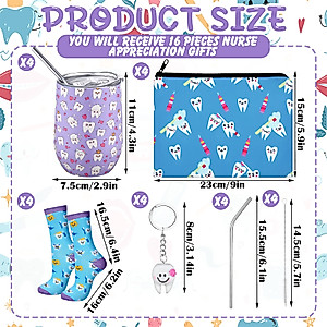 Jingmore 16 Pcs Dental Hygienist Gifts Bulk Include12 oz Teeth Stainless Steel Tumbler Cosmetic Bag Tooth Shape Keychain Tooth Socks Dental Assistant Gifts for Nurse Graduation Accessories