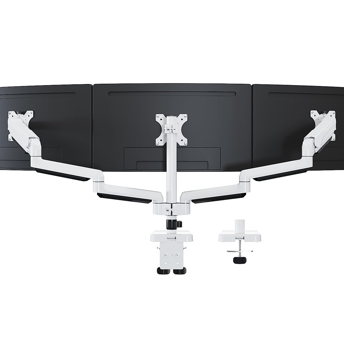 MOUNTUP Triple Monitor Mount, 3 Monitor Stand Desk Arm for Max 32'' Computer Screens, Max Extension 62.3" Gas Spring Triple Monitor Stand Holds 4.4-19.8lbs, VESA Bracket with Clamp/Grommet Base, White