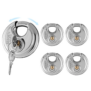 SEDORTI 5-Pack Discus Padlocks Keyed Alike, 2-3/4 inch Wide, Stainless Steel 304 Round Lock, Waterproof and Rustproof Storage Lock with Brass Keys, Ideal for Storage Unit Gate, Outdoor, Shed, Fence