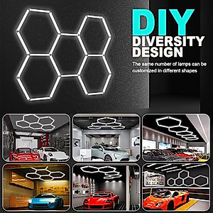 Brivulgent Larger Hexagon Led Lights for Garage Plug in 14 Grid Car Detailing 14 Hex Kit W Border Ceiling Hanging Barber Shop Electric Honeycomb Lighting (25 Pack Kit (8’ x 5.5’))