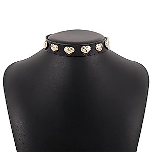 JVXYUIEH Black Leather Choker Short Spiked Choker Gothic Pendant Collar Chain Nightclubs Rivet Soft PU Collar Chokers Vintage Cosplay Neck Jewelry for Women, Girls, Sister