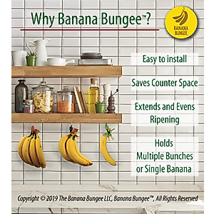 Banana Bungee The Original Banana Hanger Under Cabinet Banana Hook Under Cabinet & Banana Holder Stand Alternative - Made in The USA - Banana Storage for Multiple or Single Banana Holder Hook