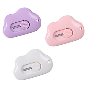 3Pcs Mini Box Cutter Retractable Utility Knife - Cloud Knife Box Cutter for Office and Home Use- Aesthetic Box Cutter for Box Letter Envelope - Multicolor.
