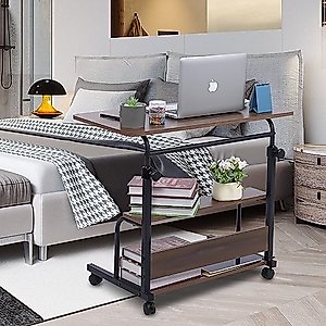 Portable Desk Small Desks for Small Spaces Laptop Table Brown Rolling Adjustable Desk on Wheels Mobile Couch Desk for Bedroom Home Office Computer Standing Desk Student Desk with Storage 32x16 Inch