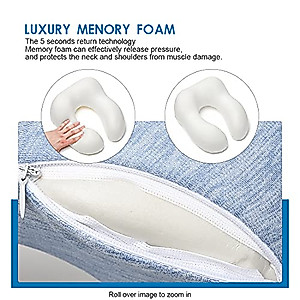 SREOZ Travel Pillow Memory Foam Neck Pillow, Skin-Friendly and Breathable Pillowcase with 3D Eye Mask, Earplugs and Portable Storage Bag, Suitable for Airplane, Train and Home Use