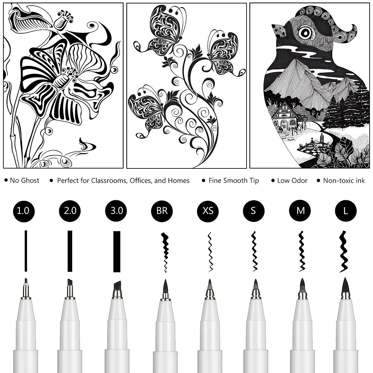SFAIH Calligraphy Pens Markers Set - 8 Size Black Calligraphy Pens for Writing With Chisel Tip And Brush Tip, Calligraphy Pen Set for Beginners Adults