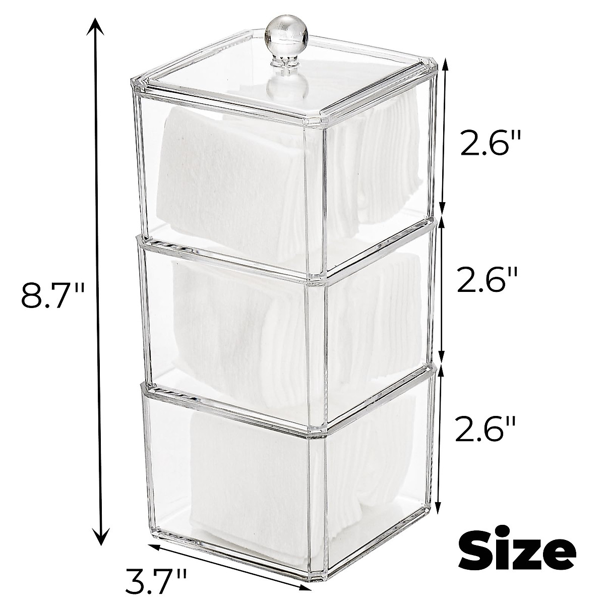 Hiceeden 9 Pieces Square Hair Accessories Organizer with Lid, Stackable Acrylic Bathroom Containers Cotton Ball Pad Qtip Holder, Clear Hair Tie Organizer Storage for Girls Bow Headband Jewelry