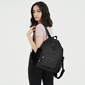 WANDF Drawstring Backpack Sports Gym Bag with Shoes Compartment, Water-Resistant String Backpack Cinch for Women Men (Small,Black)