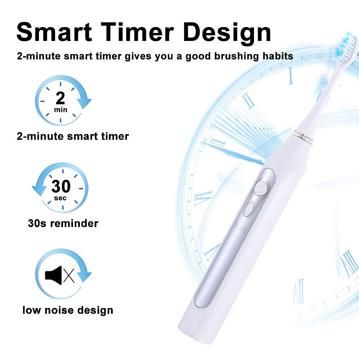 BYITH Electric Toothbrush 5 Brushing Modes 3 Toothbrush Heads Rechargeable Sonic Toothbrush