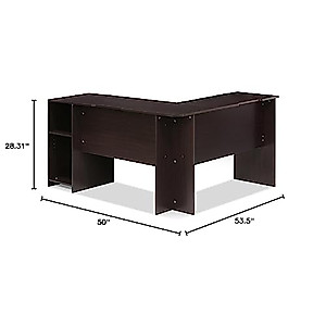 Furinno Indo L-Shaped Computer Desk with Bookshelf, Espresso