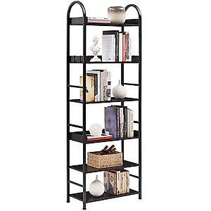 Maiboom Industrial Bookshelf, 6-Tier Tall Open Bookcase Vintage Book Shelf, Wood Metal Heavy Duty Bookshelves and Bookcases, 70.8 inch Floor Standing Shelving Unit for Home Office Decor Display, Black