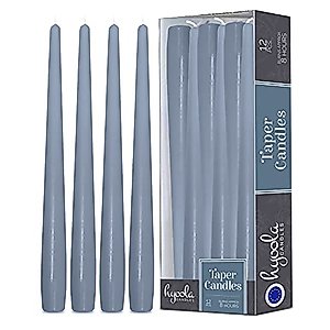 Hyoola Tall Taper Candles - 10 Inch Grey Blue Unscented Dripless Taper Candles - 8 Hour Burn Time - 12 Pack