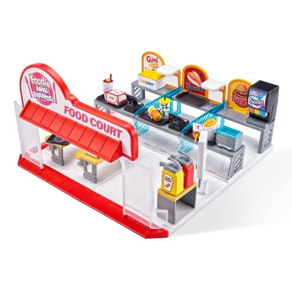 5 Surprise Foodie Brands Mini Food Court Playset by ZURU, with 32 Pieces to Build + 1 Exclusive Miniature Collectible Toys, Small Toy for Kids, Teens, Adults