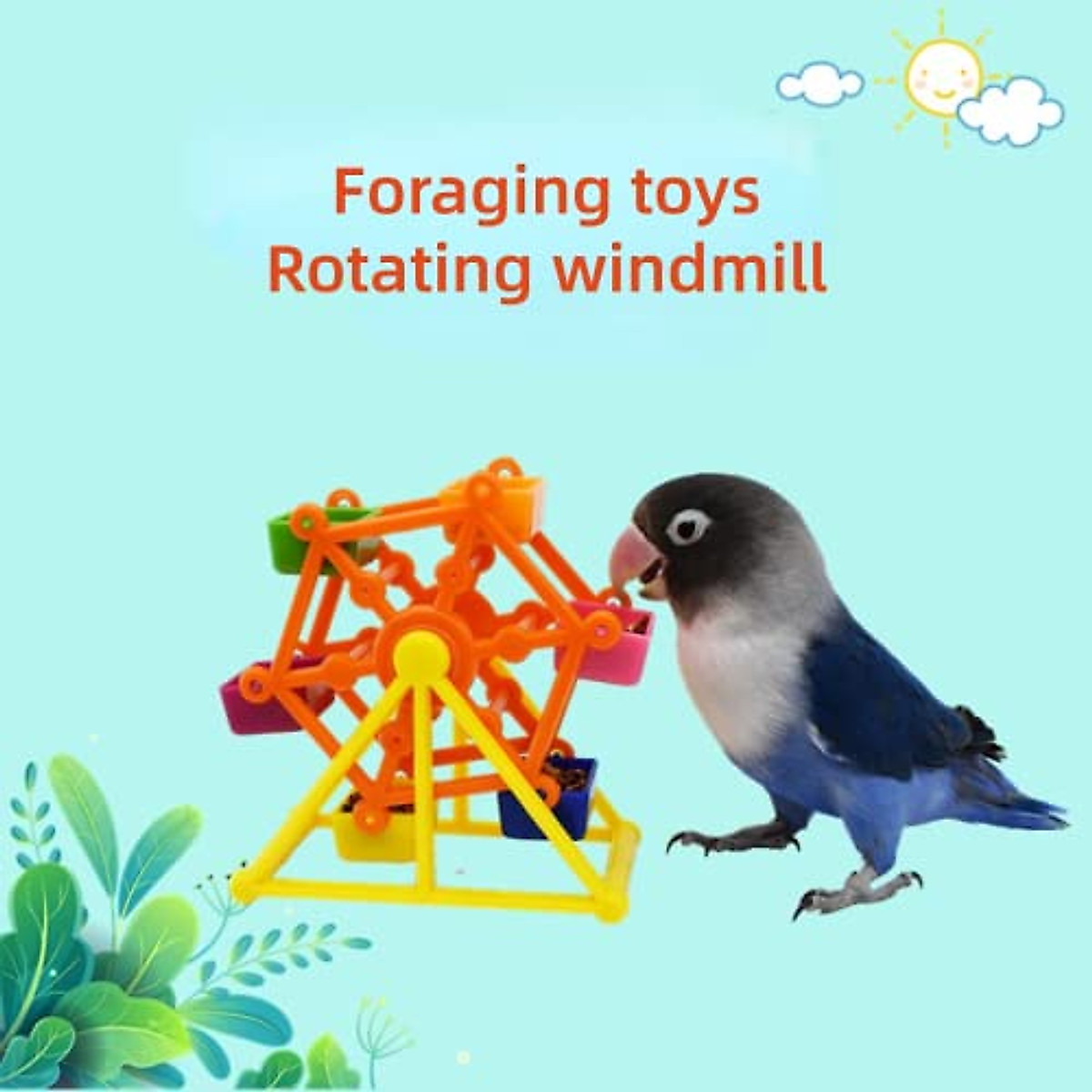 Barn Eleven Bird Swinging Windmill Toy,Parrot Feeder Toy Supplies Fun Training Leaking Food Feeder Budgie Cockatiel Foraging Nibbling Development Intelligence Bird Toy