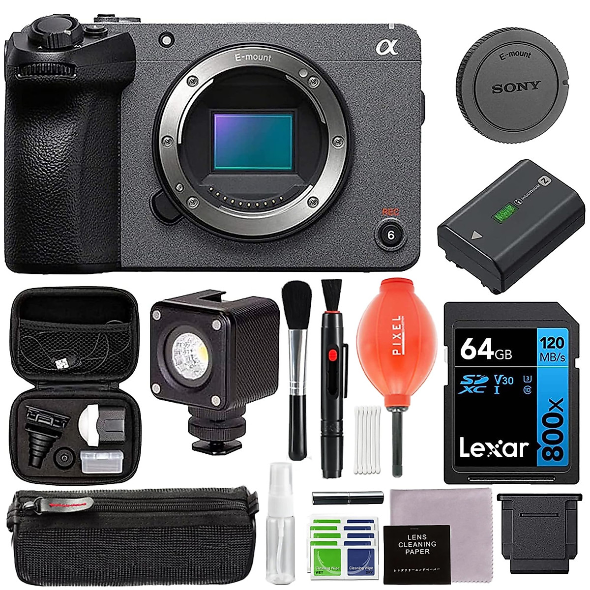Sony FX30B Digital Cinema Camera (ILME-FX30B) Bundle with WR LED Light Kit, 64GB SD Card, & More