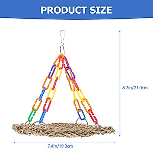 VILLCASE Bird Foraging Cage , Seagrass Woven Climbing Hammock Swing Mat with Colorful Chewing Rope Toys, Suit for Lovebirds, Finch, Parakeets, Conure, Cockatiel