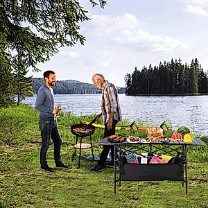 Moosinily Camping Table 4Ft Folding Table with 54 L Storage Bag Tighten Band Folding Picnic Table Aluminum Roll up Table Folding Camp Table for Outdoor Beach Grill BBQ Travel Black