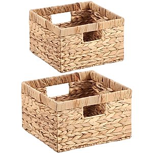 YheenLf Wicker Storage Basket with Handle for Organizing, Decorative Woven Storage Basket Bins for Makeup Towel Shelf Cupboards Drawer Closet Dresser, Water Hyacinth, Set of 2