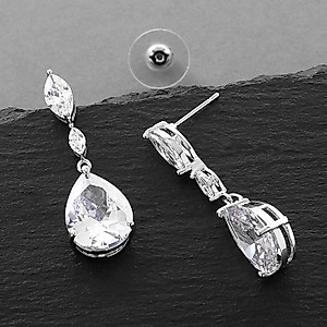Mariell Cubic Zirconia Crystal Teardrop Dramatic Size Dangle Bridal Earring with Platinum Plating for Wedding, Bridesmaid, Prom Jewelry Gift
