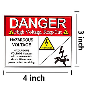 Hazardous Voltage Safety Warning Sticker 3" X 4" Danger Voltage Warning Keep Out Label Decal Vinyl Adhesive High Voltage Electrical Safety Warning Sign Sticker for Battery Bank, in-Wall Safe 8 Pack