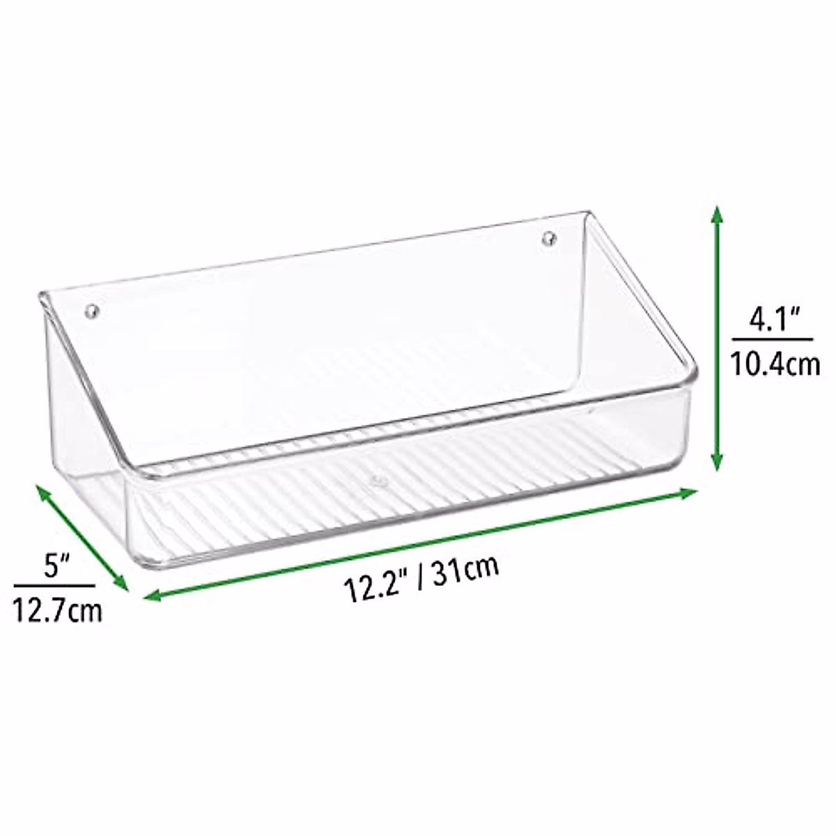 mDesign Wall Mount Storage Organizer Tray Bin - Modern Plastic Wide Hanging Shelf Basket for Walls/Doors in Office - 4 Pack + 32 Adhesive Labels - Clear