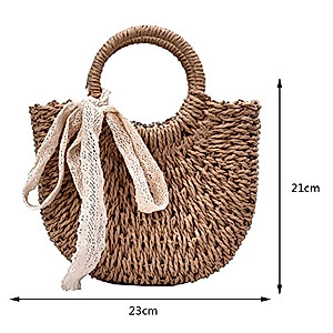Straw Crossbody Purses Woven Tote Bag for Women Summer Beach Straw Clutch Bag Rattan Handbags with Lace Ribbon