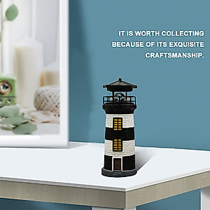 BWWNBY Lighthouse Decorative Light Solar Nautical Style Garden Lamp Patio Pathway Night Lighting Ornament LED Rotation Lawn Yard Lighthouse(Black+White)