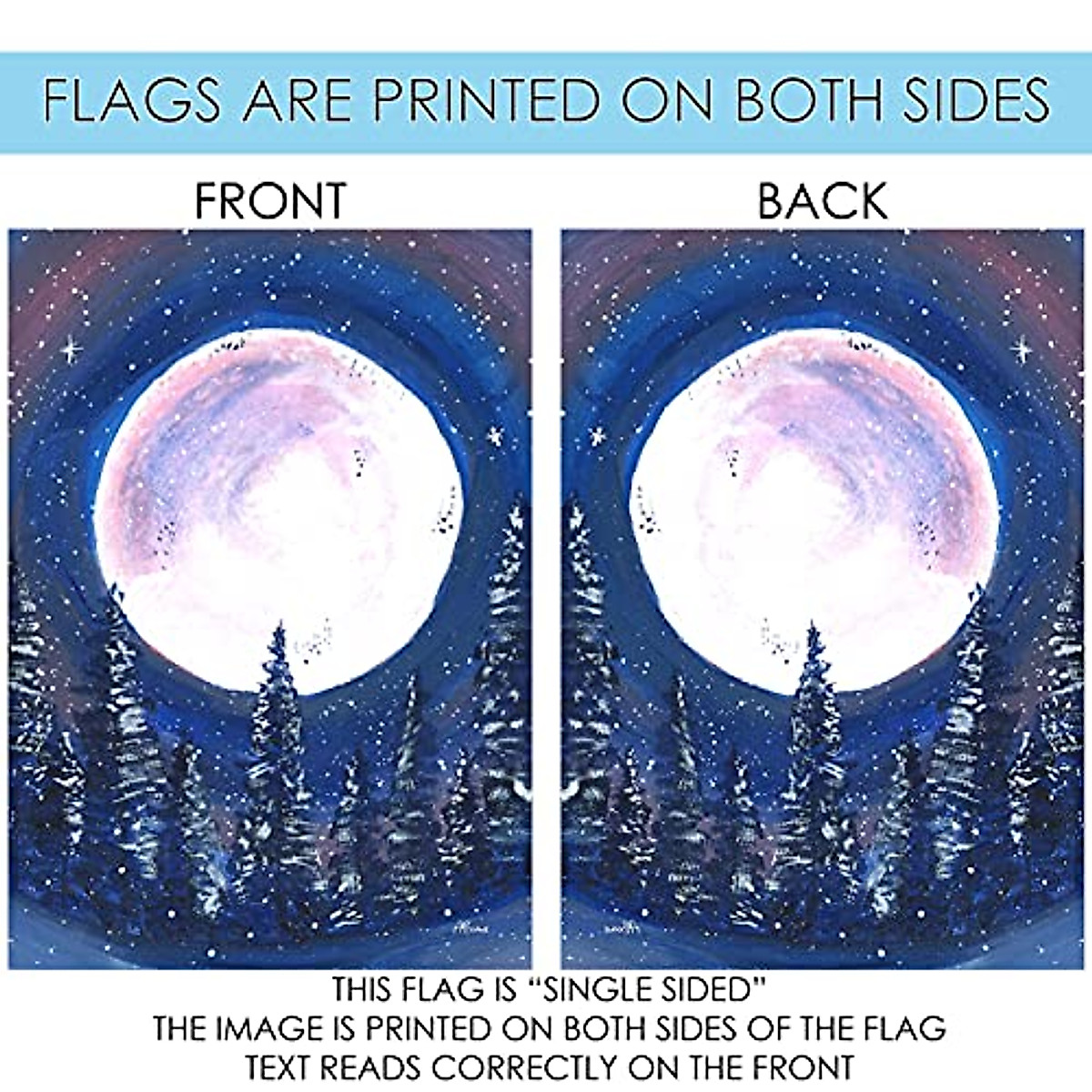 Toland Home Garden 1112527 Full Moon Forest Winter Flag 12x18 Inch Double Sided Winter Garden Flag for Outdoor House Flag Yard Decoration