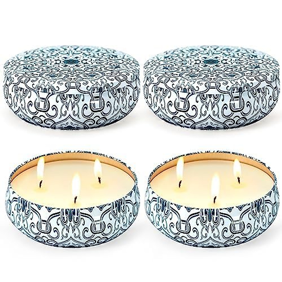 Citronella Candles Outdoor Large Candles 4 Pack 54oz in Total，3-Wick Burning for 300 Hours Suitable for Garden，Patio，Camping，Picnic and Barbecue in Summer