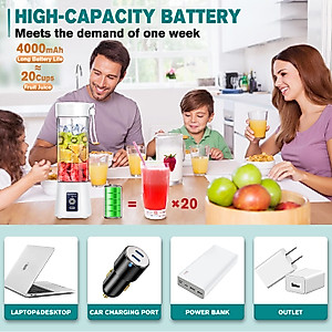 Portable Blender for Shakes and smoothies with Scale, 4000mAh Personal Electric Blender 15.2 oz,150w 6-Blades Blender Bottles, USB Rechargeable Mini Fruit Juicer for Travel, Office, Outdoors