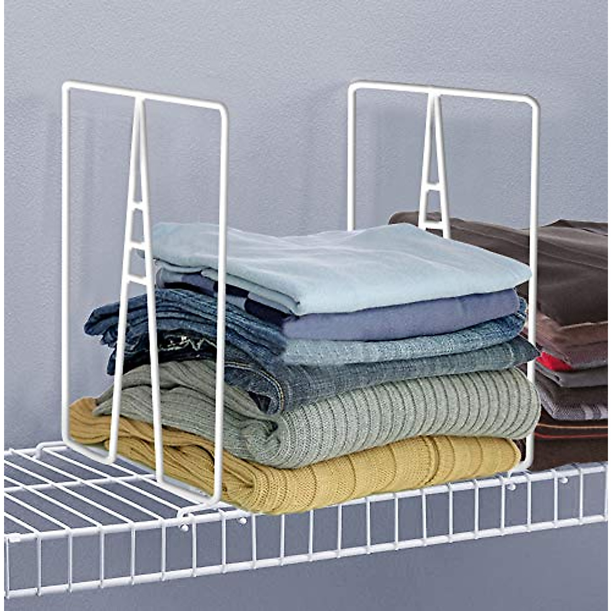 Urban Deco Shelf Dividers for Closet Organization - Wire Closet Shelving Sturdy Closet Shelf Organizer Steel Closet Dividers Linen Closet Organizer - White Coated Wire Shelf Organizer - Pack of 8
