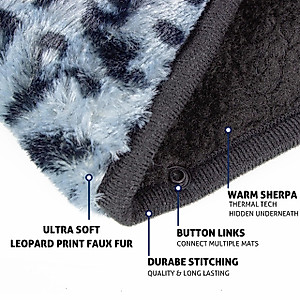 Downtown Pet Supply Thermal Cat Bed - Insulated Cat Mat with Aluminum Film & Sherpa Backing - Washer Safe Faux Fur Cover - Self-Warming Nap - Connectable, Large - Animal Print Grey - 31 x 18in
