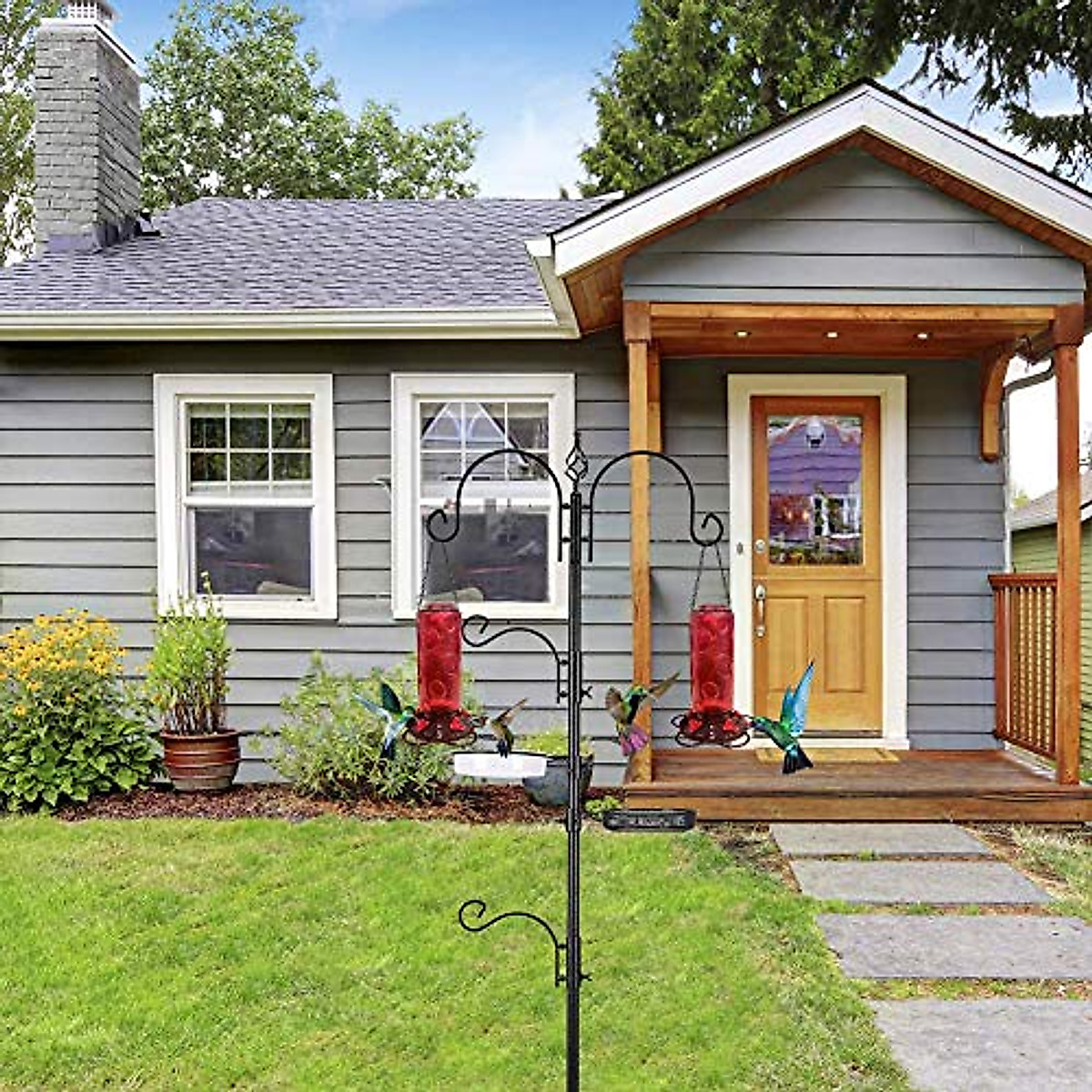 Urban Deco Large Capacity Hummingbird Feeders for Outdoors Hanging Wild Bird Feeders with 5 Nectar Bird Feeding Station 30 OZ Red Glass Bird Feeder - (Pack of 2)