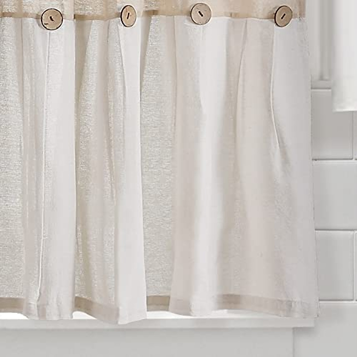 Lush Decor Linen Button Farmhouse Kitchen Tier Window Curtains, 29"L x 24"W, Linen